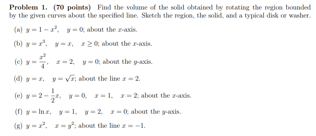 Problem 1. (70 points) Find the volume of the solid | Chegg.com