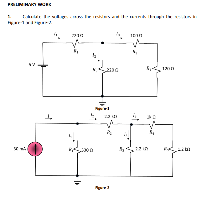 Solved 1. Calculate the voltages across the resistors and | Chegg.com