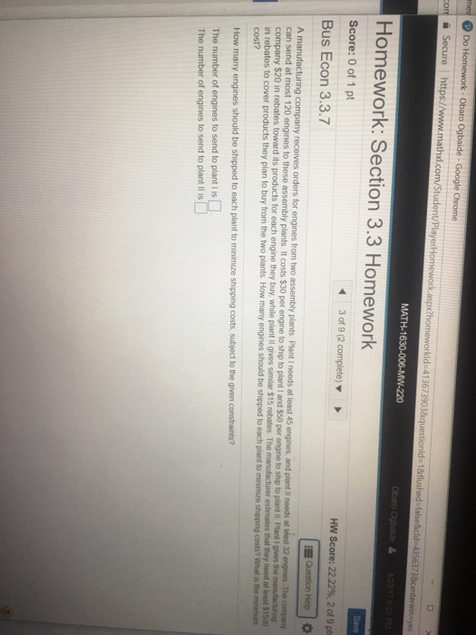 Solved mev Do Homework obaro Ogbaide gle Chrome om Secure l | Chegg.com
