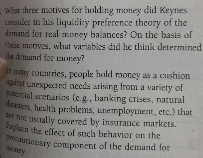 Solved What three motives for holding money did Keynes | Chegg.com