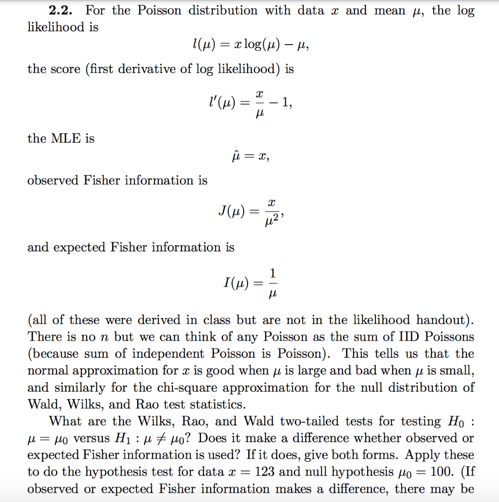 2.2. For the Poisson distribution with data x and | Chegg.com