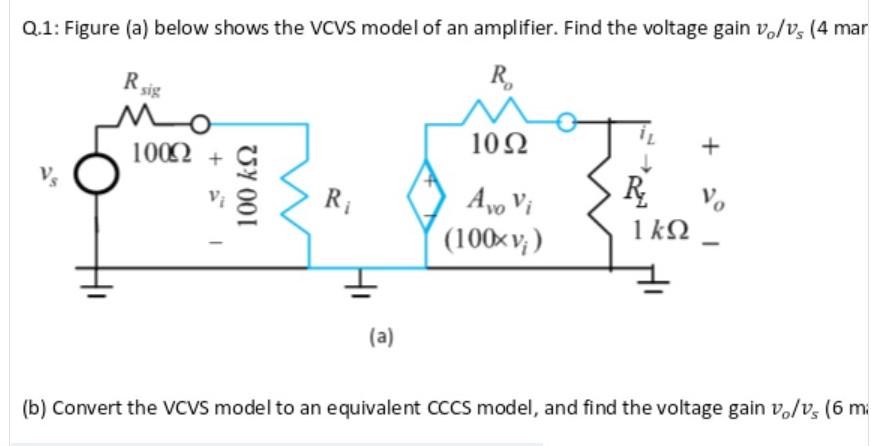 Solved Q.1: Figure (a) below shows the VCVS model of an | Chegg.com