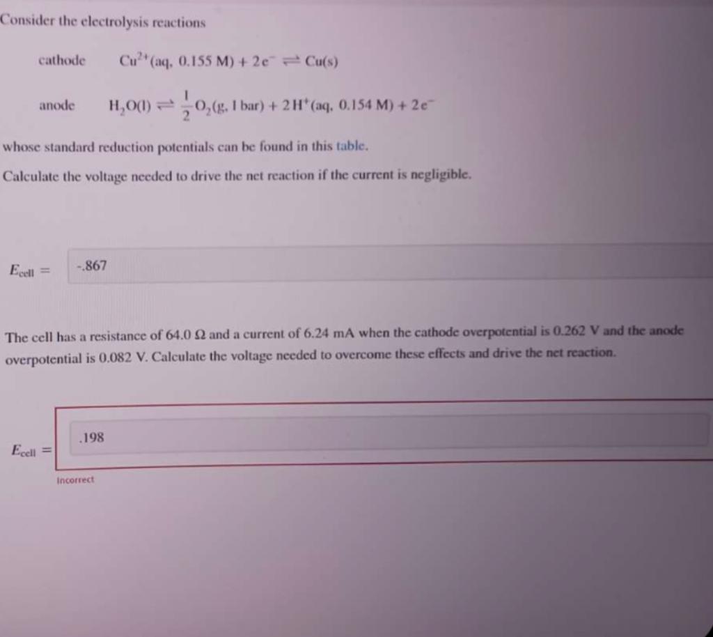Solved Consider the electrolysis reactions cathode | Chegg.com
