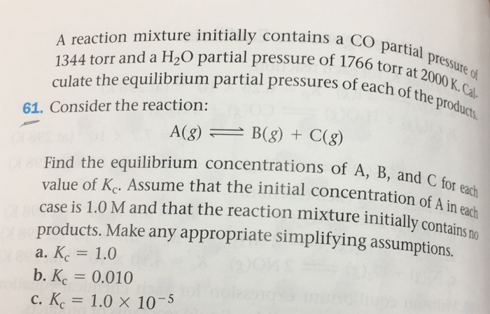 Solved A reaction mixture initially contains a Co 1344 torr | Chegg.com