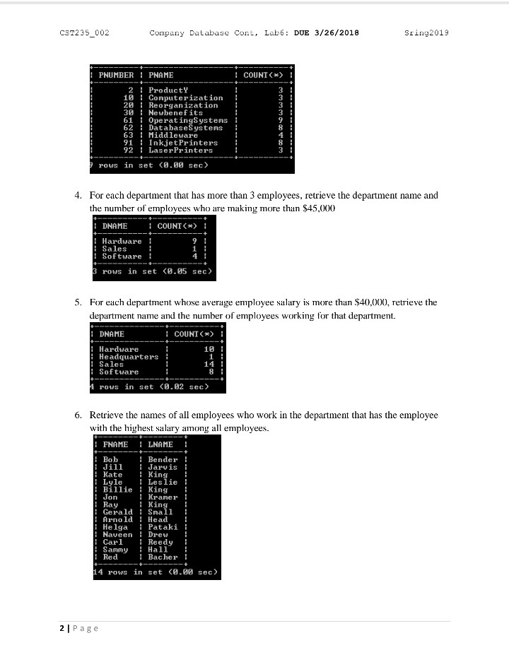 Solved CST235_002 Company Database Cont, Labé: DUE 3/26/2018 | Chegg.com