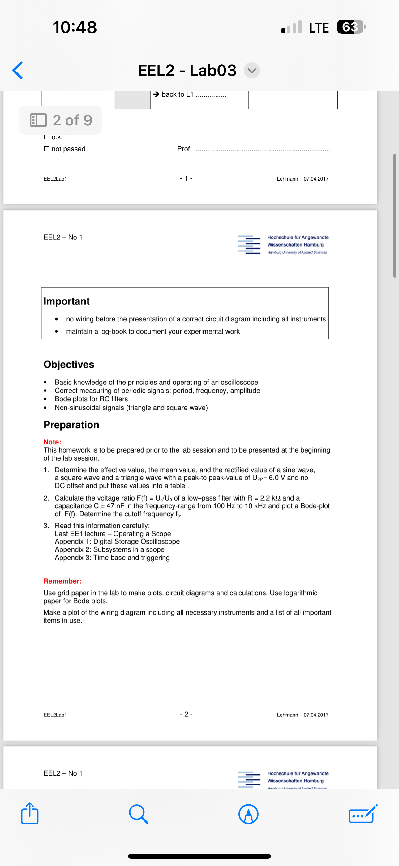 10:48 LTE 63 EEL2 - Lab03 back to L1 目 2 of 9 o.k. | Chegg.com