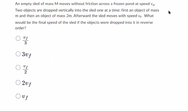 High Quality SOLUTION An ﻿empty sled of ﻿mass M ﻿moves without friction | Chegg.com