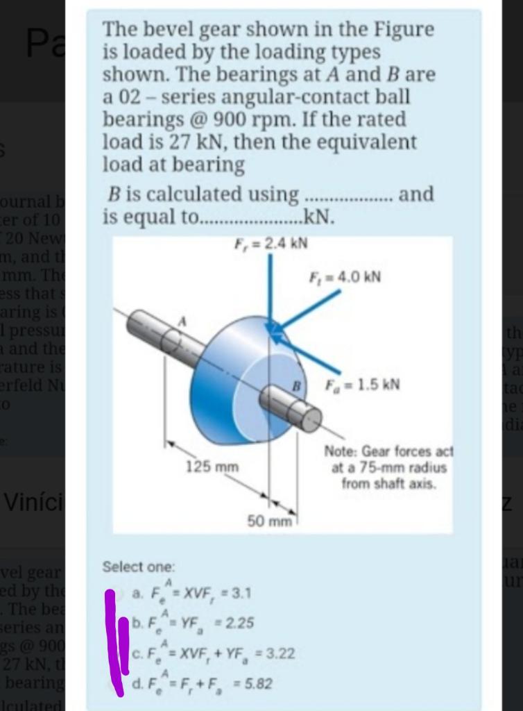 Solved The bevel gear shown in the Figure P is loaded by the | Chegg.com