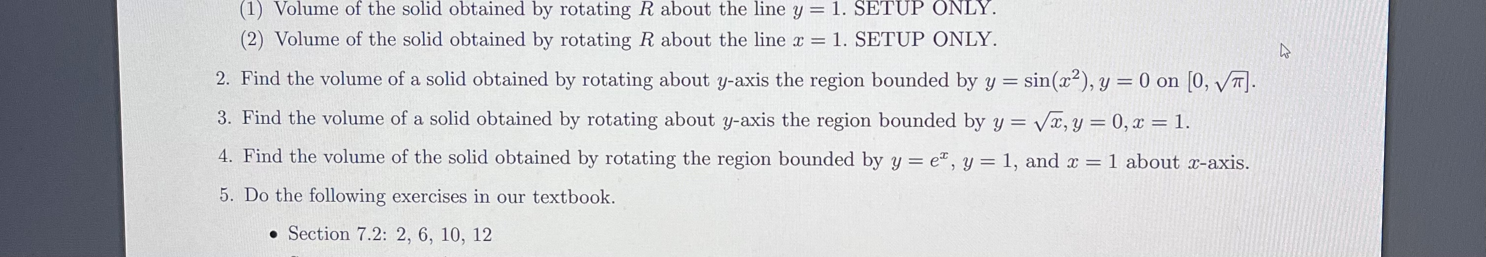Solved (1) Volume of the solid obtained by rotating R about | Chegg.com