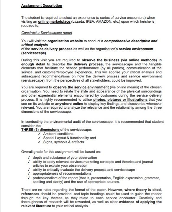 Assignment Description The student is required to | Chegg.com