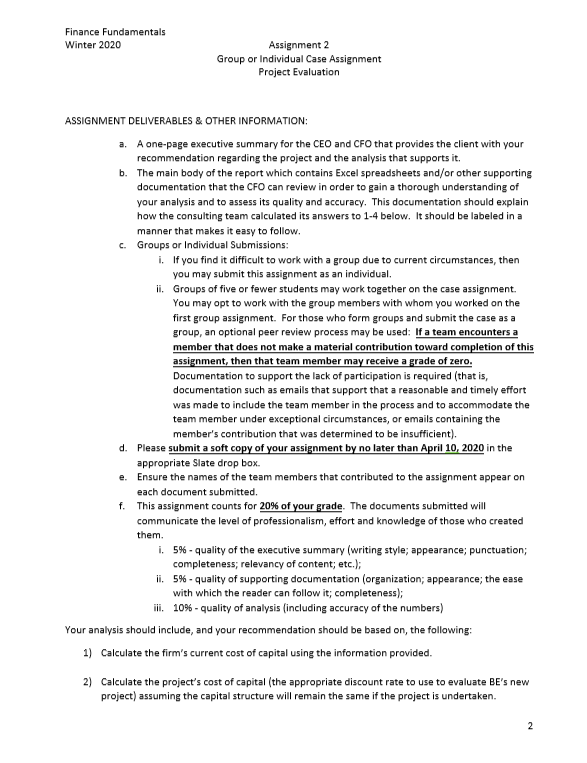Solved Finance Fundamentals Winter 2020 Assignment 2 Group | Chegg.com