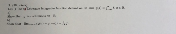 Solved 3. (30 points) Let f be af Lebesgue integrable | Chegg.com