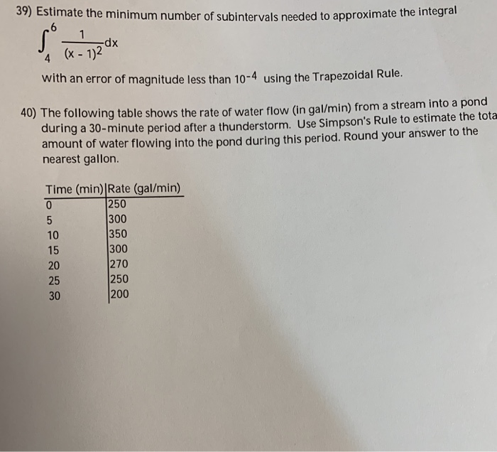 Solved 39) Estimate the minimum number of subintervals | Chegg.com