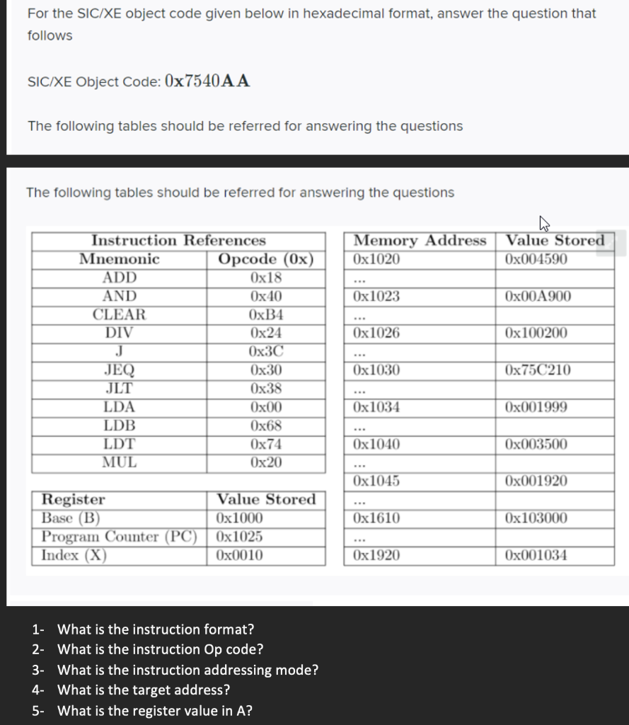 For The Sic Xe Object Code Given Below In Hexadecimal
