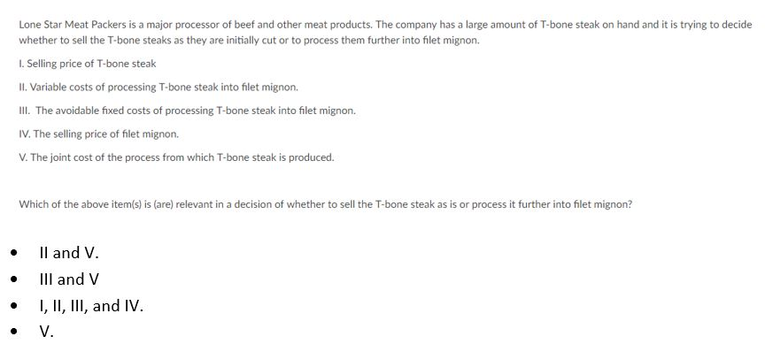 Solved Lone Star Meat Packers is a major processor of beef | Chegg.com