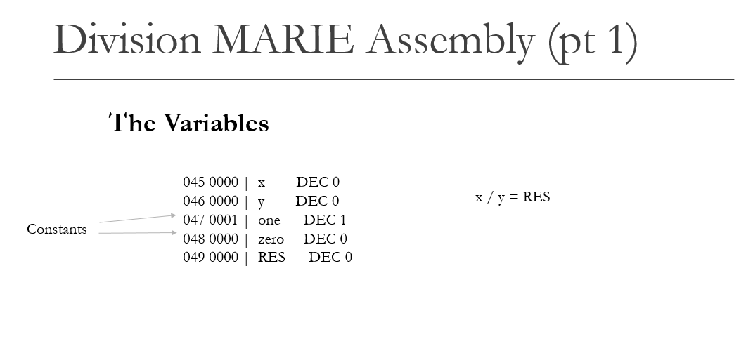 Solved Marie Division: so im trying to understand marie | Chegg.com