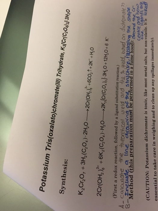 Solved Potassium Tris (oxalato) chromate (III) Trihydrate, | Chegg.com