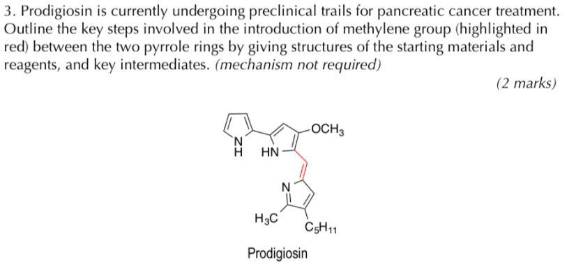 Solved 3. Prodigiosin is currently undergoing preclinical | Chegg.com