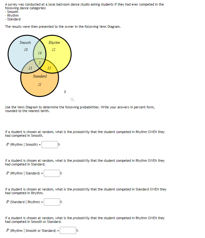 Solved A survey was conducted at a local ballroom dance | Chegg.com