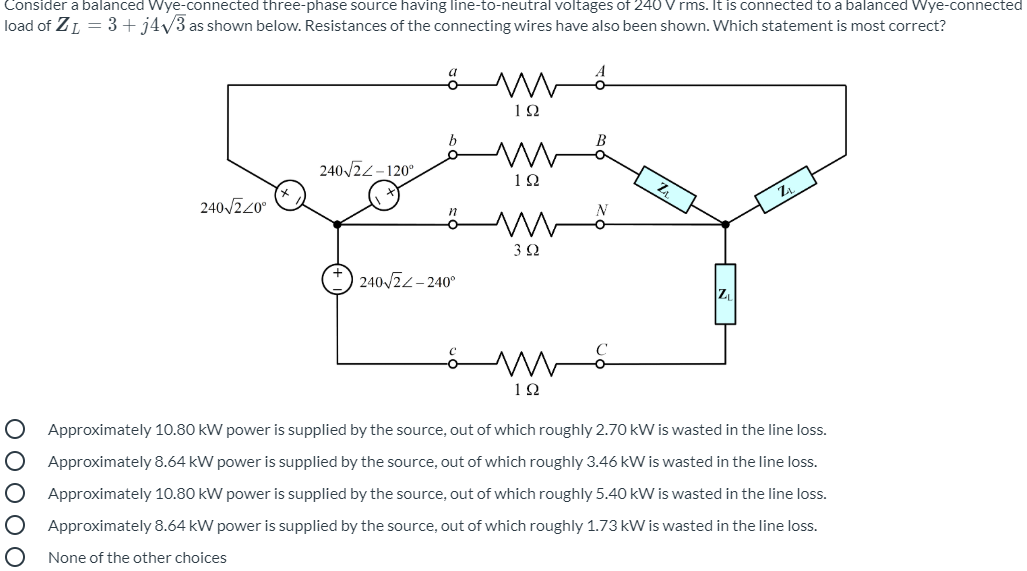 Solved Consider a balanced Wye-connected three-phase source | Chegg.com