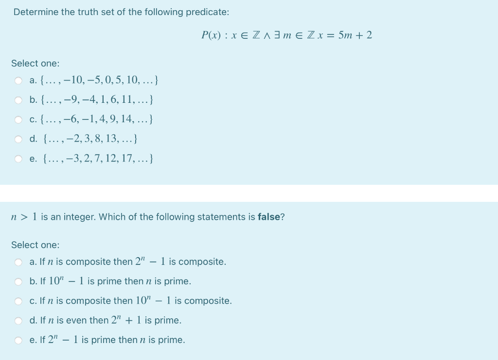 Solved Determine the truth set of the following predicate: | Chegg.com