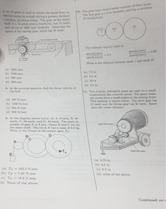 Solved 1. If a 108-tooth gear and a 36-tooth gear are 4. Two | Chegg.com