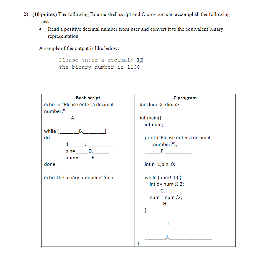 Solved 2 10 Points The Following Bourne Shell Script And Chegg