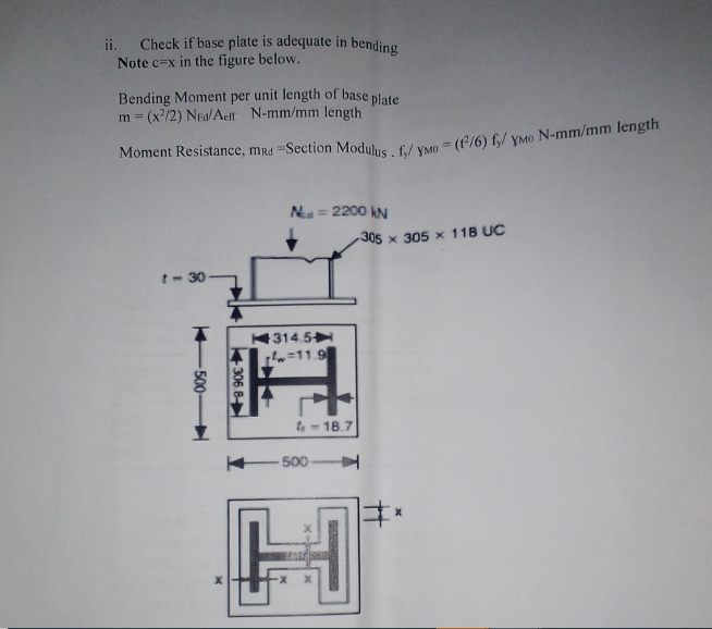 ii. Check if base plate is adequate in bending Note | Chegg.com