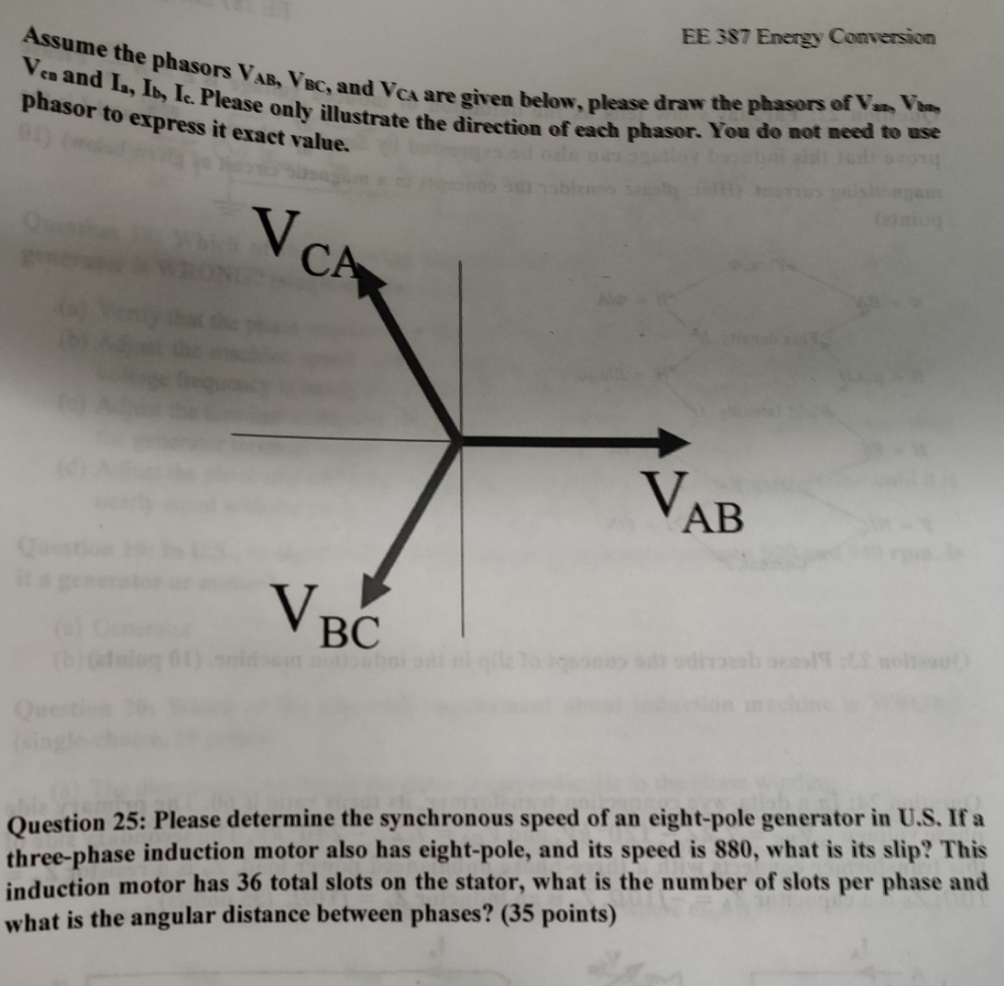 Solved EE 387 Energy Conversion Assume the phasors VAB, VBC, | Chegg.com