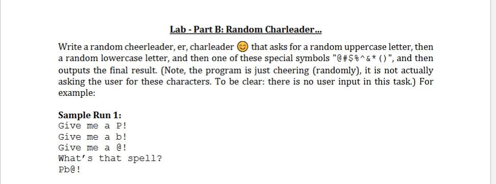 Solved Lab - Part B: Random Charleader... Write a random | Chegg.com