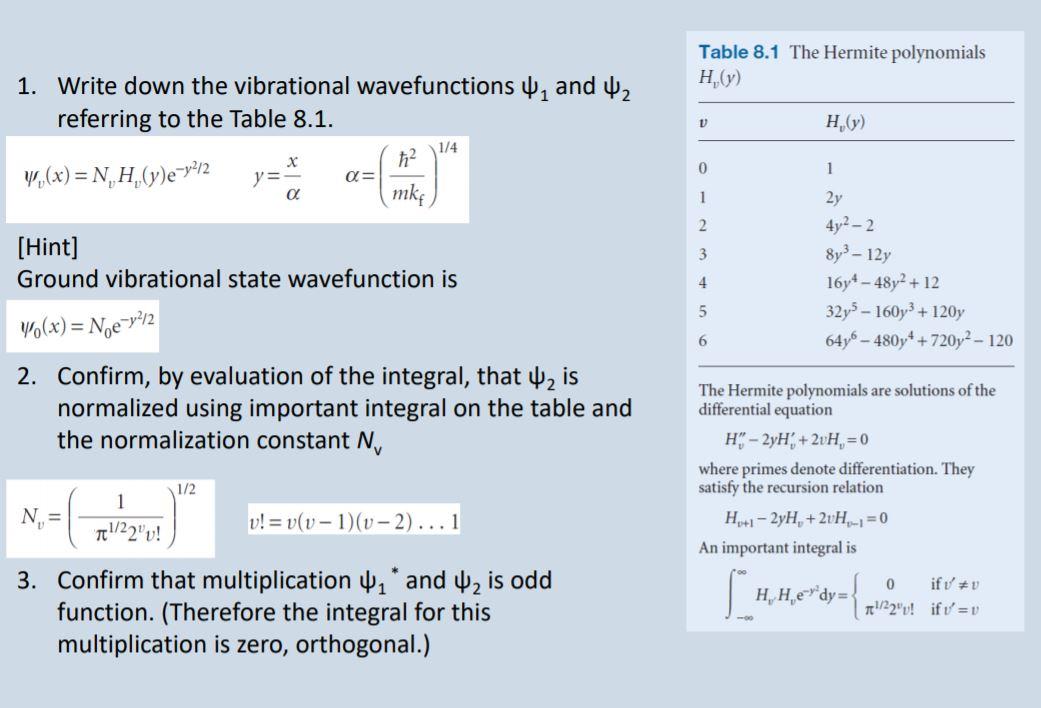 Solved Table 8.1 The Hermite polynomials H,y) V Hey) 1. | Chegg.com