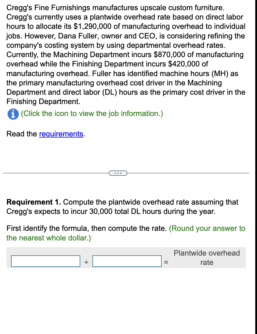 Solved Cregg's Fine Furnishings manufactures upscale custom | Chegg.com
