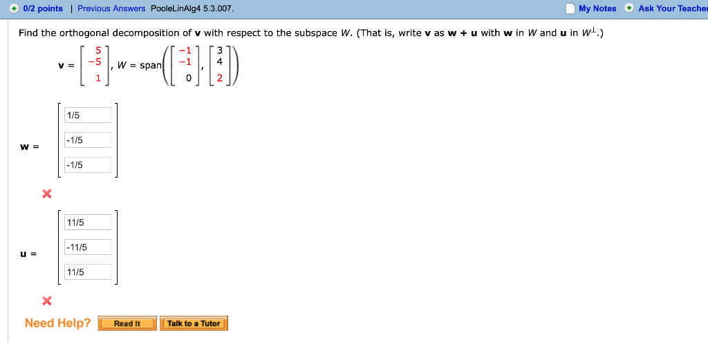 Solved 0/2 points | Previous Answers PooleLinAlg4 5.3.007 My | Chegg.com