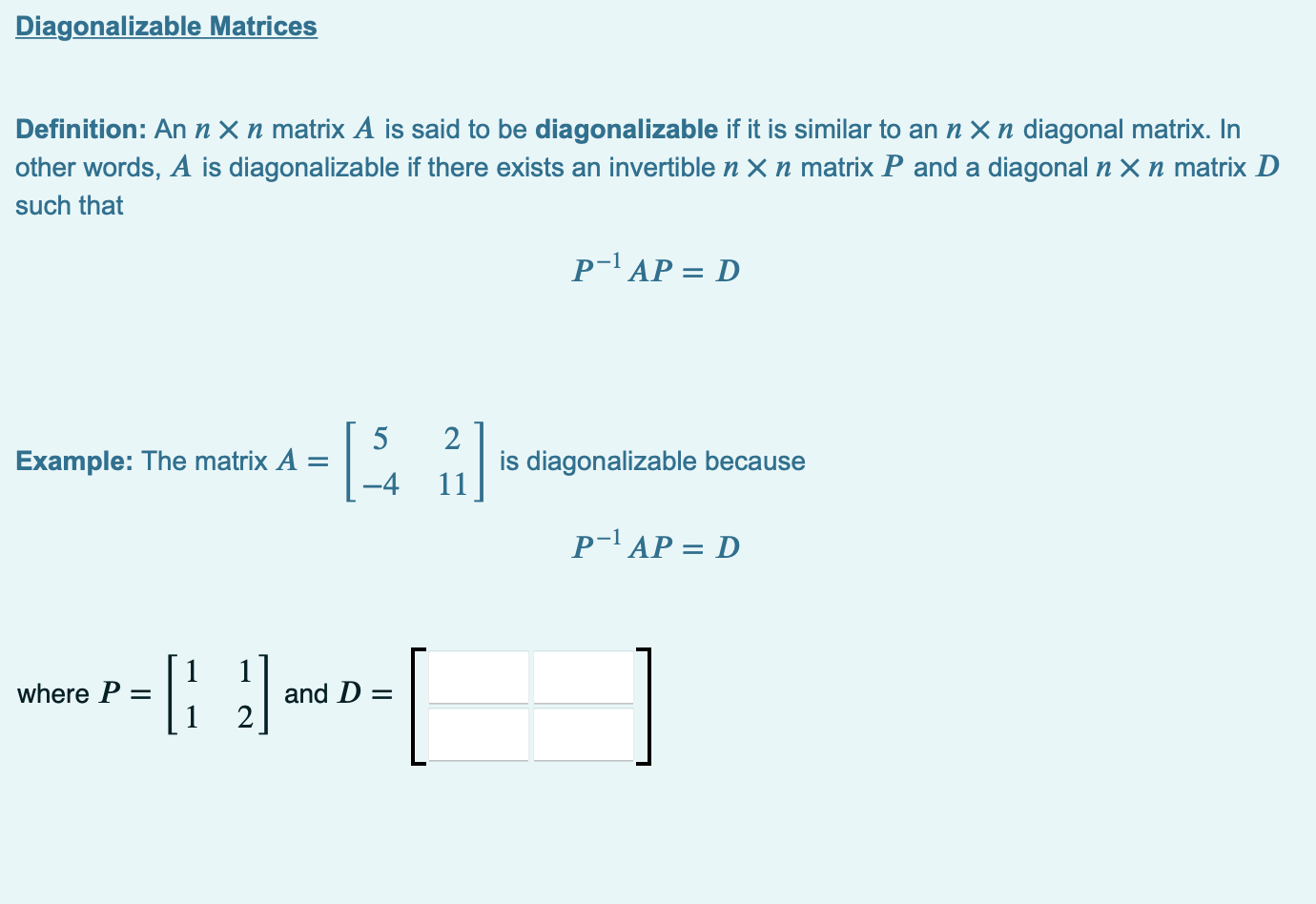 Solved Diagonalizable Matrices Definition An Nxn Matrix A Chegg