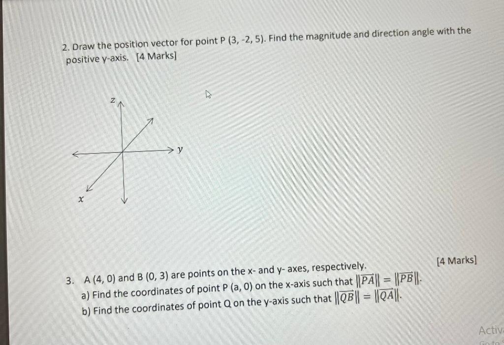 Solved 2. Draw the position vector for point P (3,-2,5). | Chegg.com