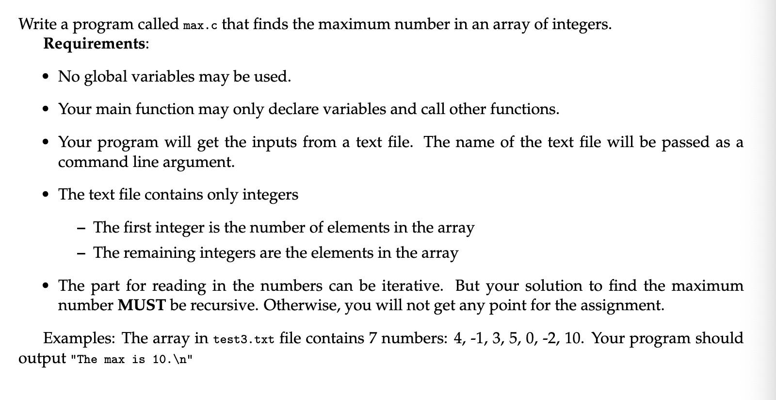 Solved Write a program called max.c that finds the maximum | Chegg.com