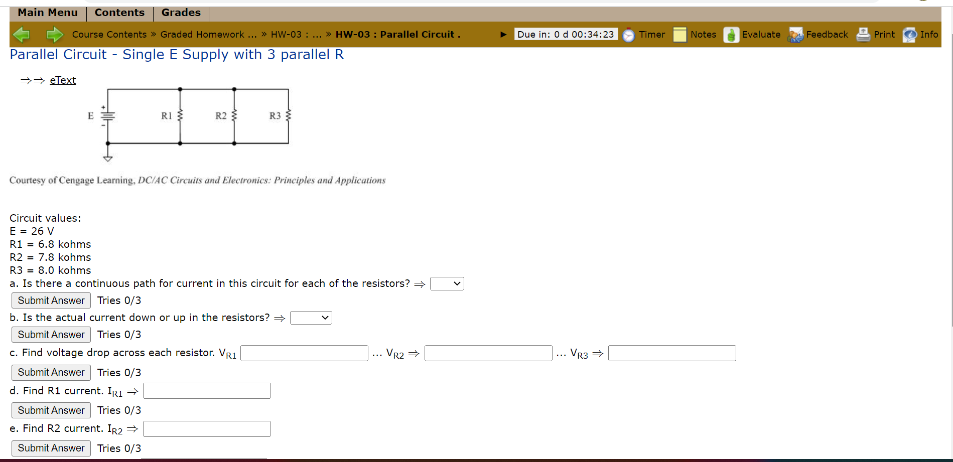 Solved Parallel Circuit - Single E Supply with 3 parallel R | Chegg.com