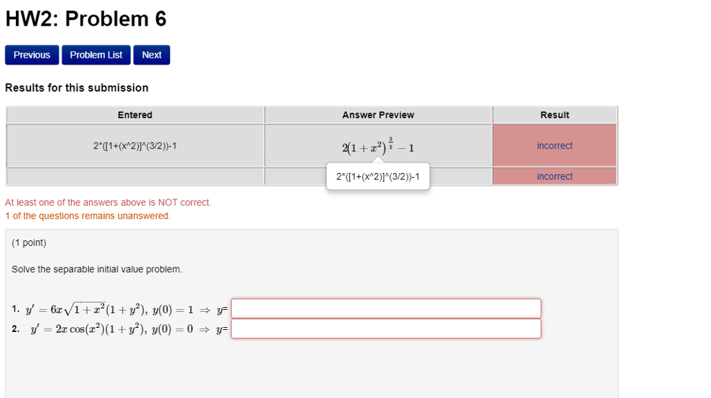Solved HW2: Problem 6 Previous Problem List Next Results for | Chegg.com