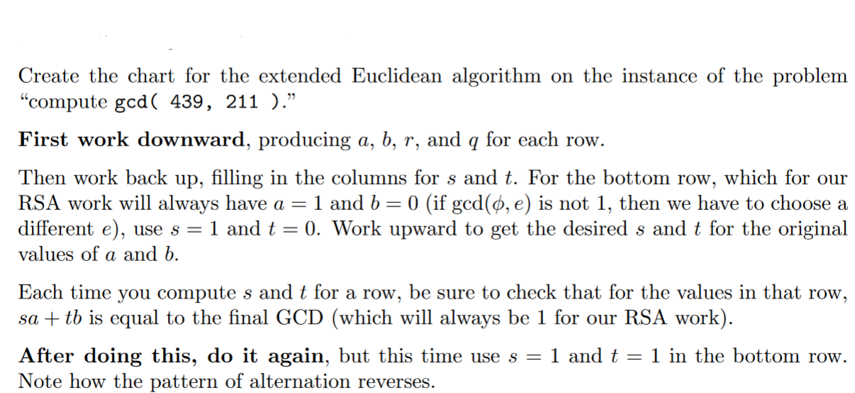 Solved Create the chart for the extended Euclidean algorithm | Chegg.com