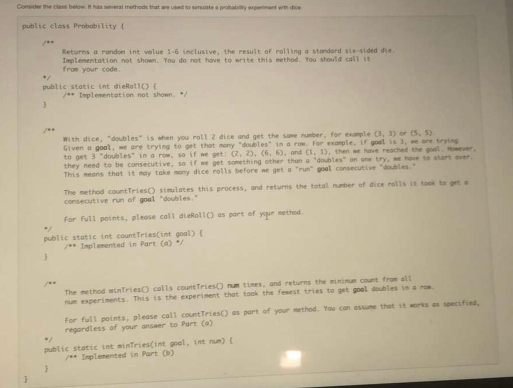 Solved Consider the class below. It has several methods that | Chegg.com