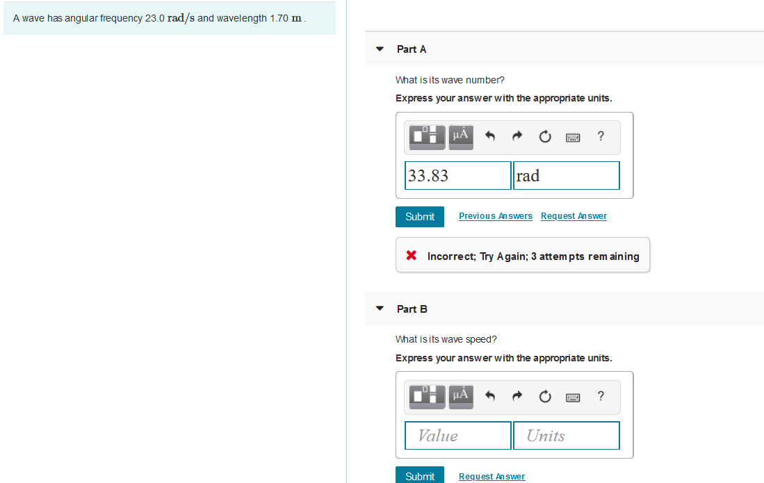 Solved A wave has angular frequency 23.0 rad/s and | Chegg.com