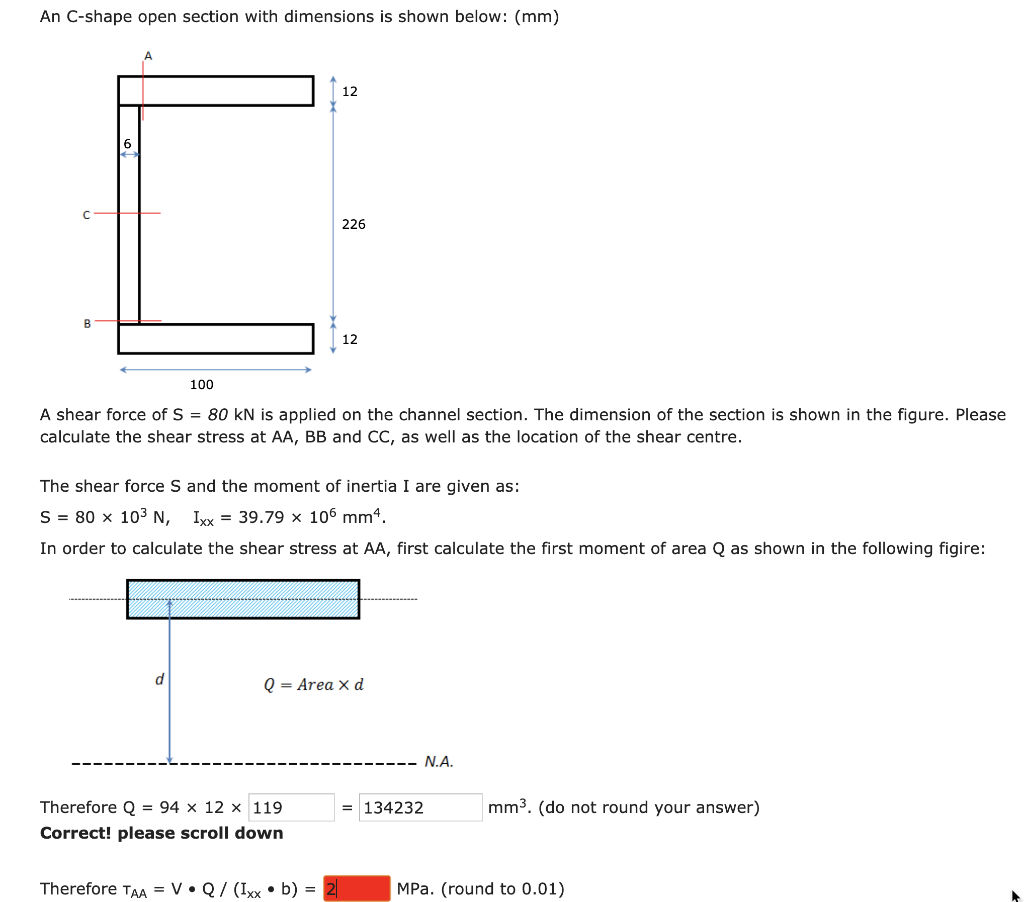 Solved An C-shape open section with dimensions is shown | Chegg.com