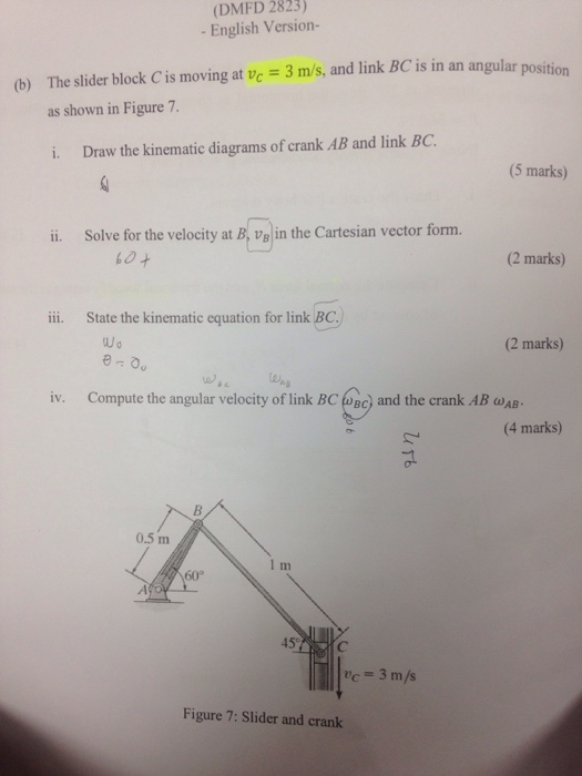 Solved (DMFD 2823) - English Version- The slider block C is | Chegg.com