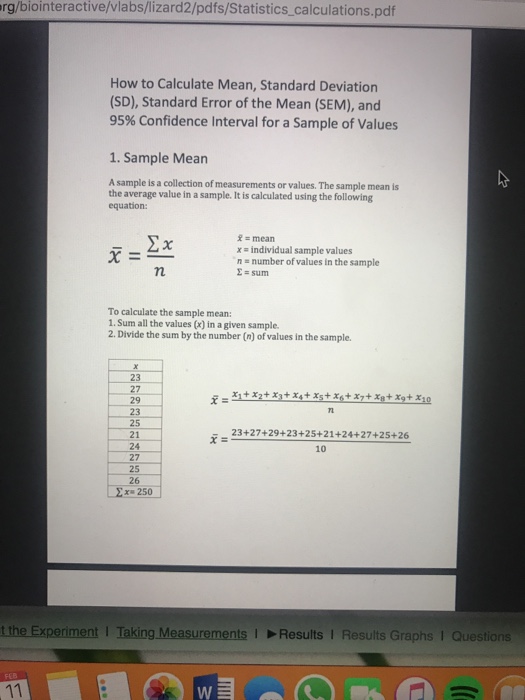 Solved alculating the Mean and Standard Deviation alculate | Chegg.com