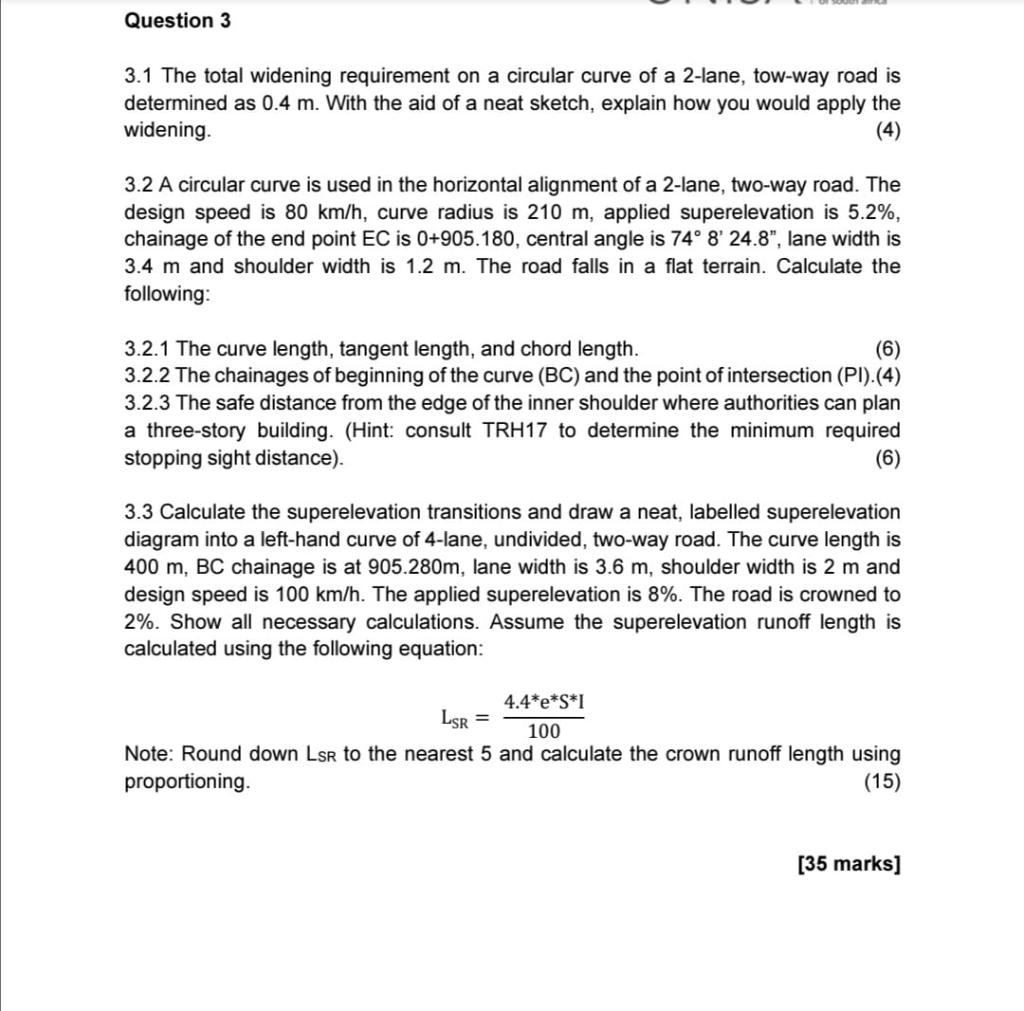 Solved 3.1 The total widening requirement on a circular | Chegg.com