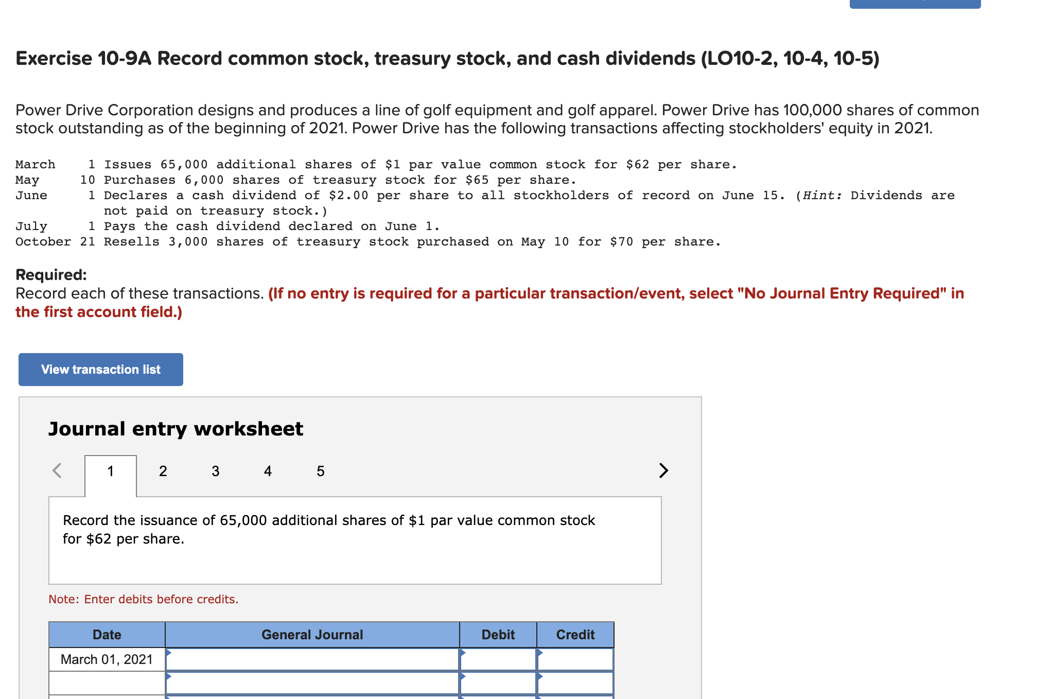 Solved Exercise 10-9A Record common stock, treasury stock, | Chegg.com