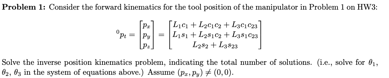 Solved Problem 1: Consider the forward kinematics for the | Chegg.com