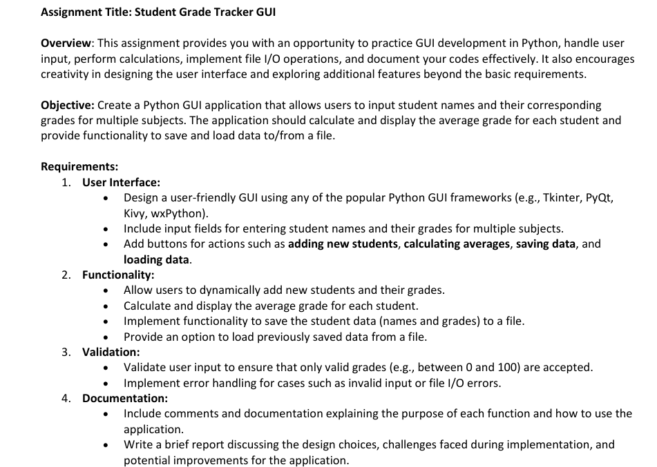 Solved Assignment Title: Student Grade Tracker GUI Overview: | Chegg.com