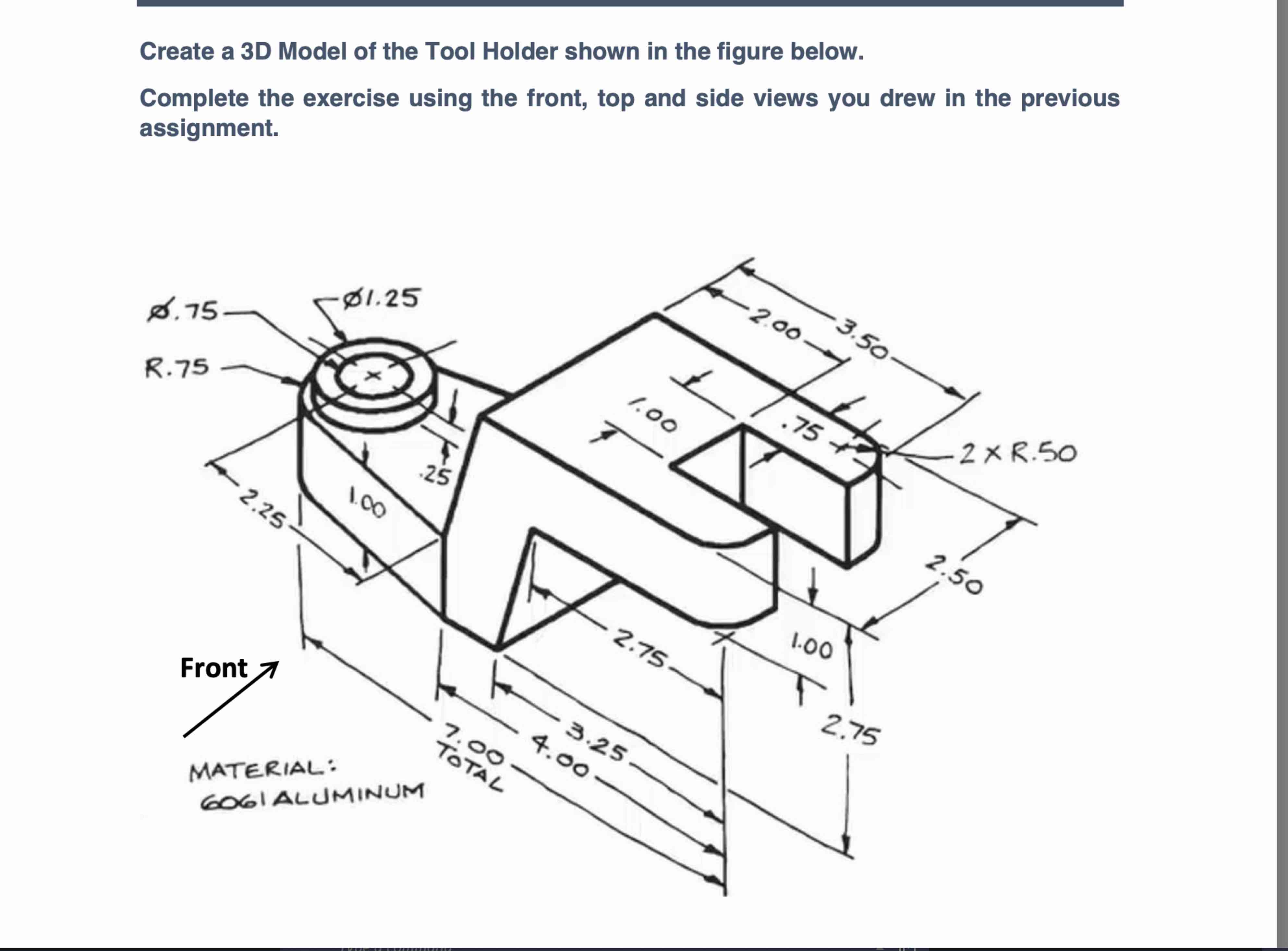 Solved Create a 3D Model of the Tool Holder shown in the | Chegg.com