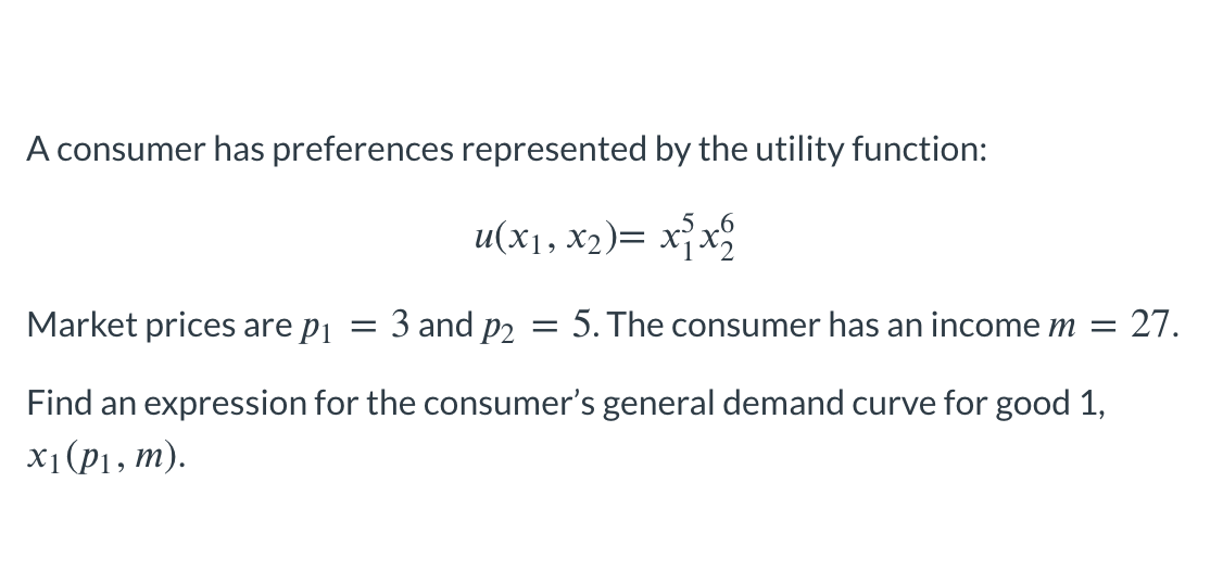 Solved A consumer has preferences represented by the utility | Chegg.com